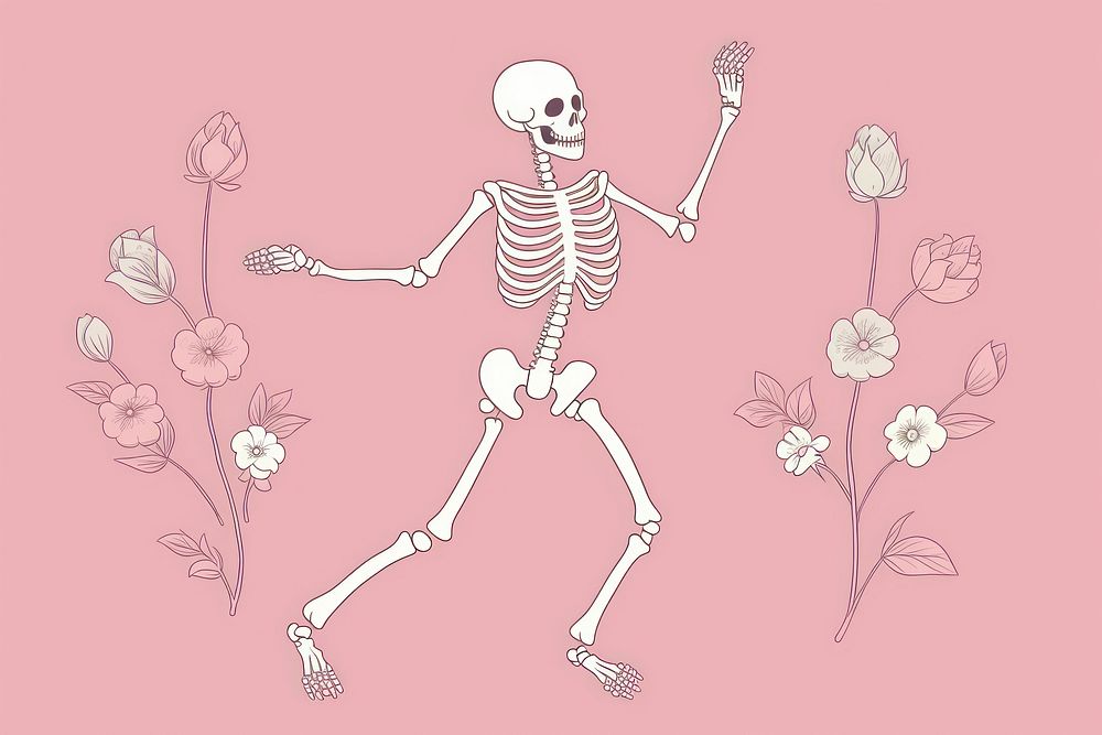 Skeleton dancing flower plant art. | Free Photo Illustration - rawpixel
