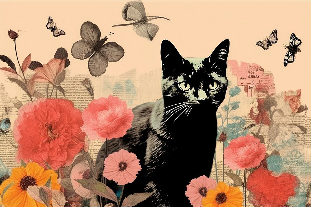 Cat flower pattern collage. | Premium Photo Illustration - rawpixel