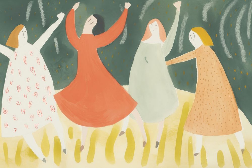 group women dancing painting drawing | Free Photo Illustration - rawpixel