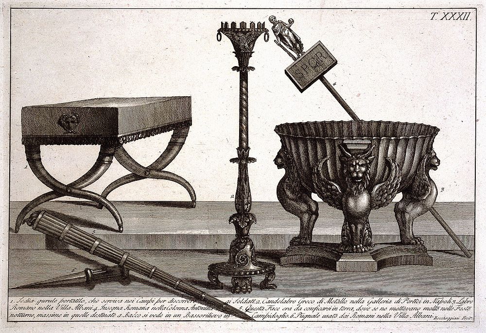 curule chair, Greek metal candelabra, | Free Photo Illustration - rawpixel