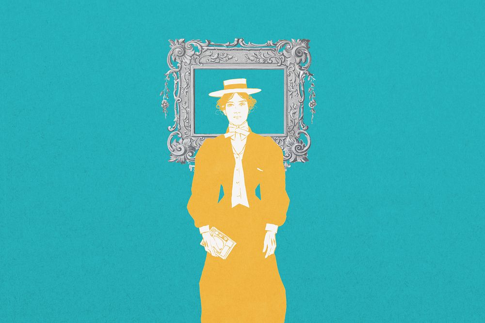 Victorian woman scholar background, blue | Premium Photo Illustration ...