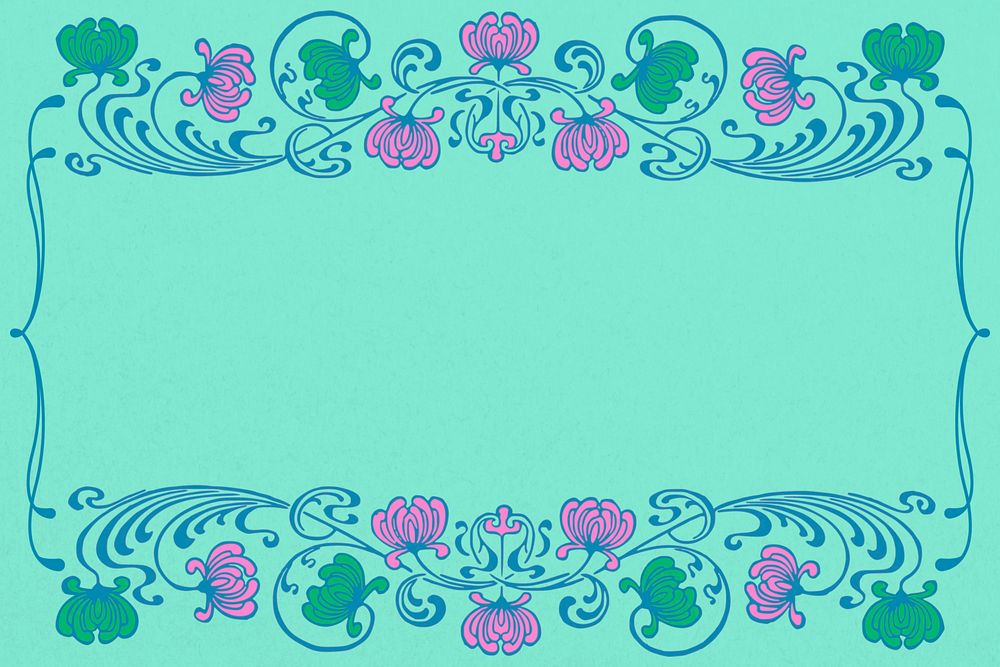 Vintage floral frame background, teal | Premium Photo - rawpixel