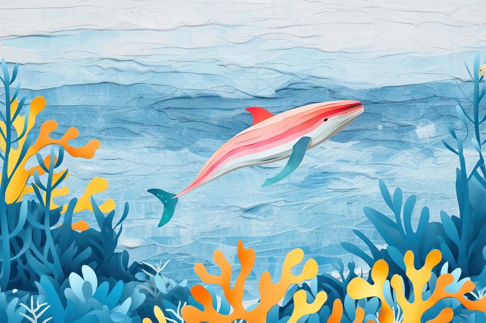 Dolphin swimming ocean paper craft | Free Photo Illustration - rawpixel