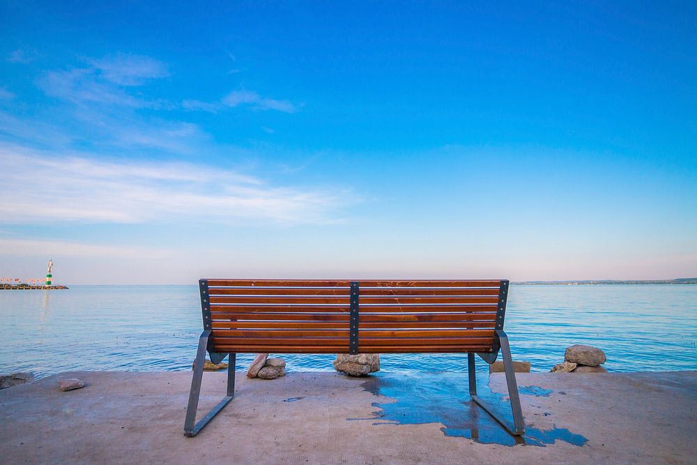 Bench, sea blue sky view | Free Photo - rawpixel