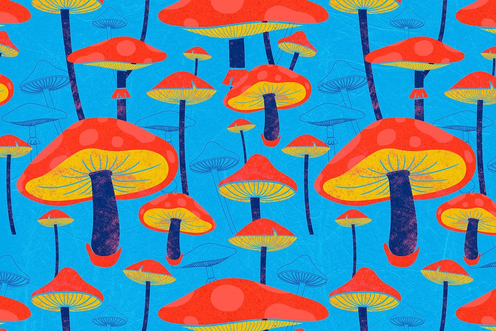 Mushroom psychedelic background, blue cottagecore | Premium Photo ...