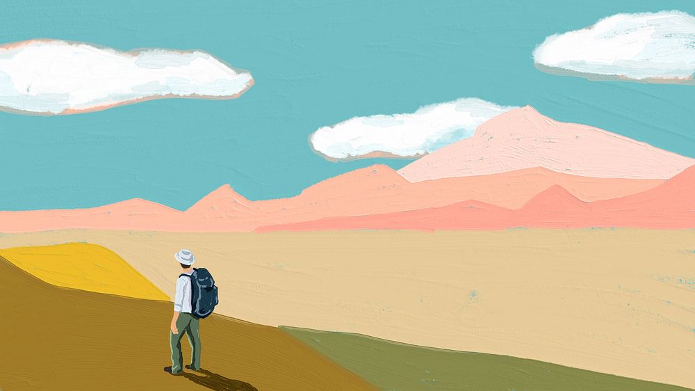 Mountain desktop wallpaper, hand drawn | Premium Photo Illustration ...