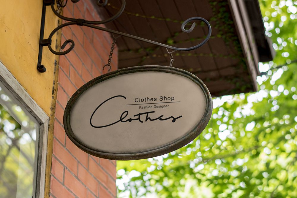 Hanging oval brown shop sign | Premium PSD Mockup - rawpixel