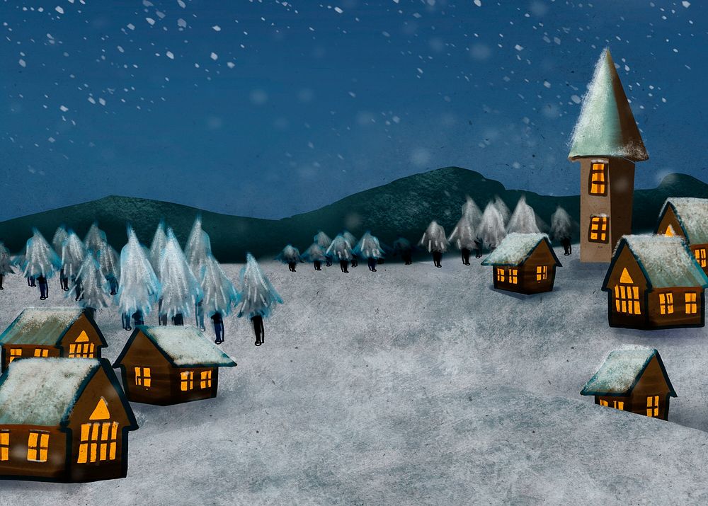 Winter background, snowy village night | Premium Photo - rawpixel
