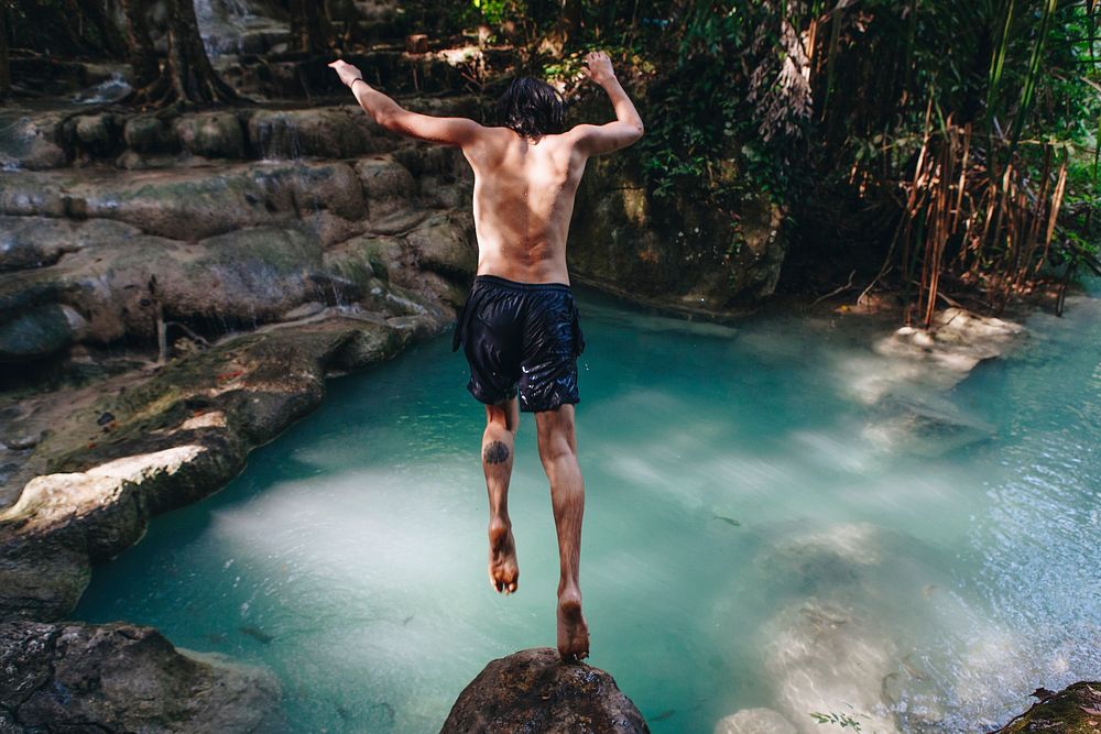 White man enjoying the waterfall | Premium Photo - rawpixel