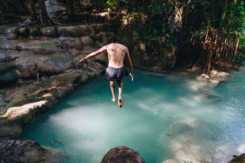 White man enjoying the waterfall | Premium Photo - rawpixel