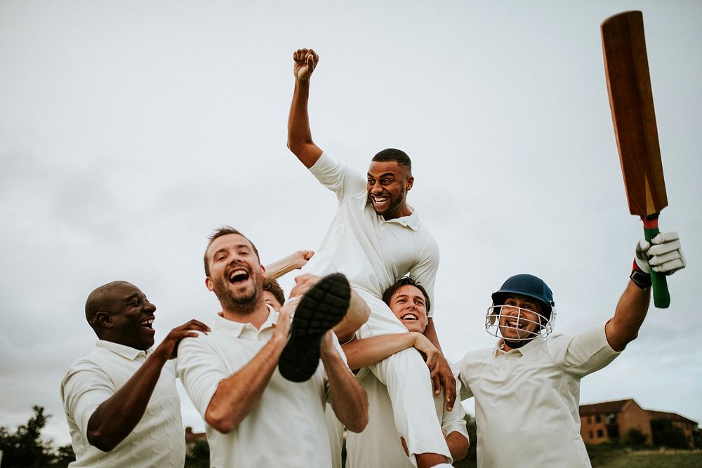 Cheerful cricketers celebrating their victory | Premium Photo - rawpixel