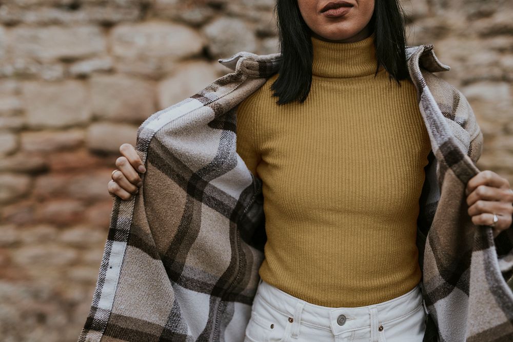 Woman putting flannel jacket, autumn | Premium Photo - rawpixel