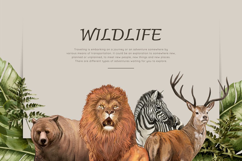 Wildlife poster various animals vector | Premium Vector - rawpixel