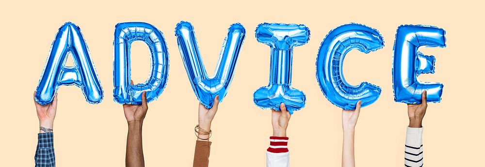 Hands holding advice word balloon | Premium PSD - rawpixel