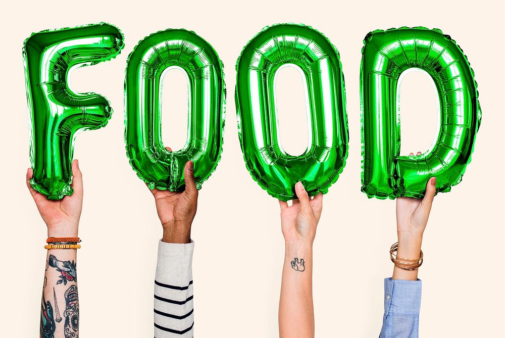 Hands showing food balloons word | Premium PSD - rawpixel