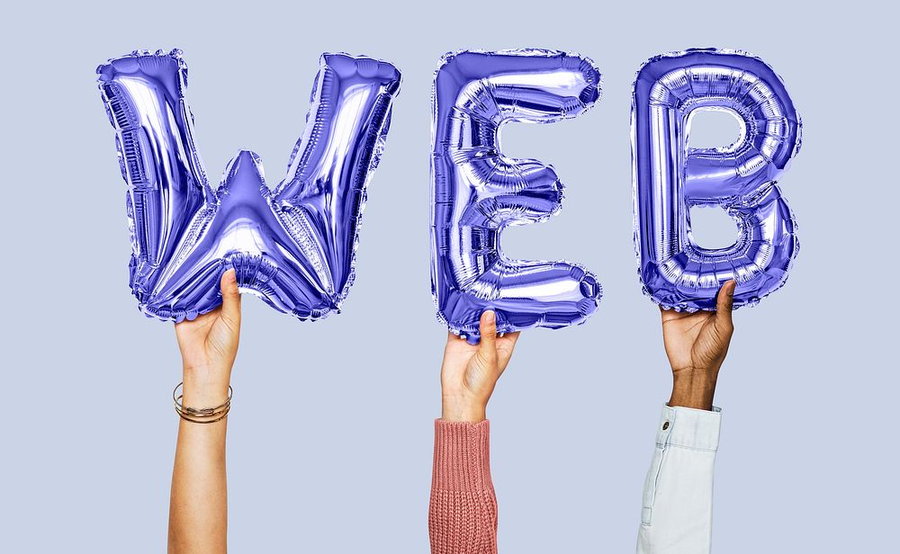 Hands holding web word balloon | Premium PSD - rawpixel