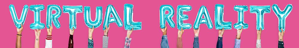 Hands holding virtual reality word | Premium PSD - rawpixel