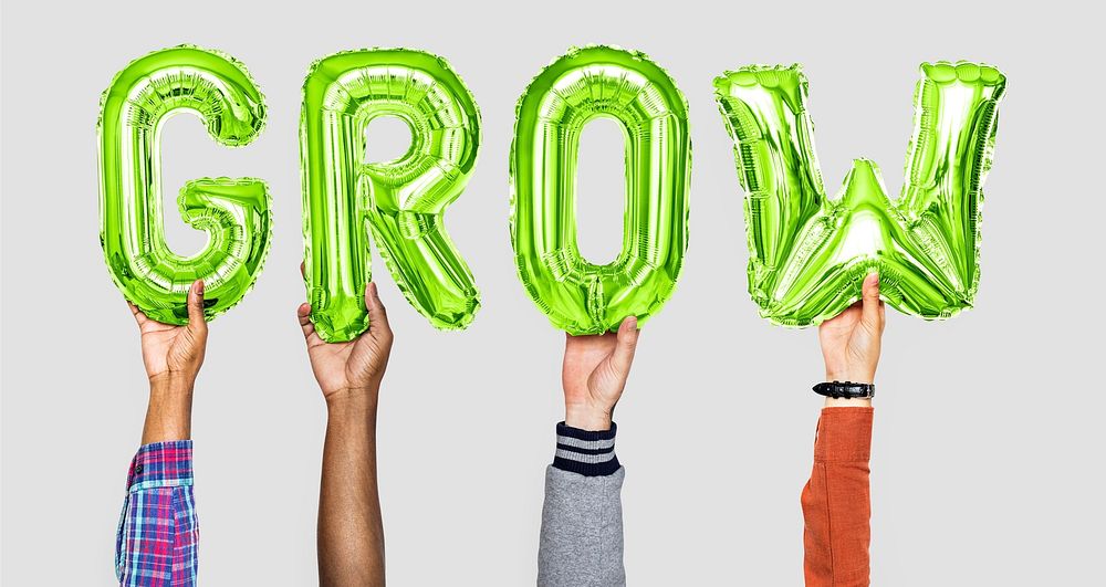 Hands holding balloons spelling Grow | Free Photo - rawpixel