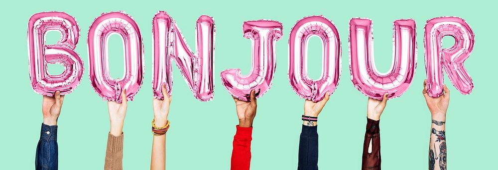 Hands holding Bounjour word in balloon | Premium Photo - rawpixel