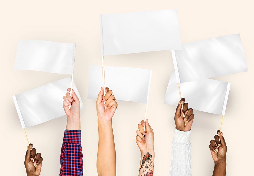 Hands waving white empty flags | Free Photo - rawpixel