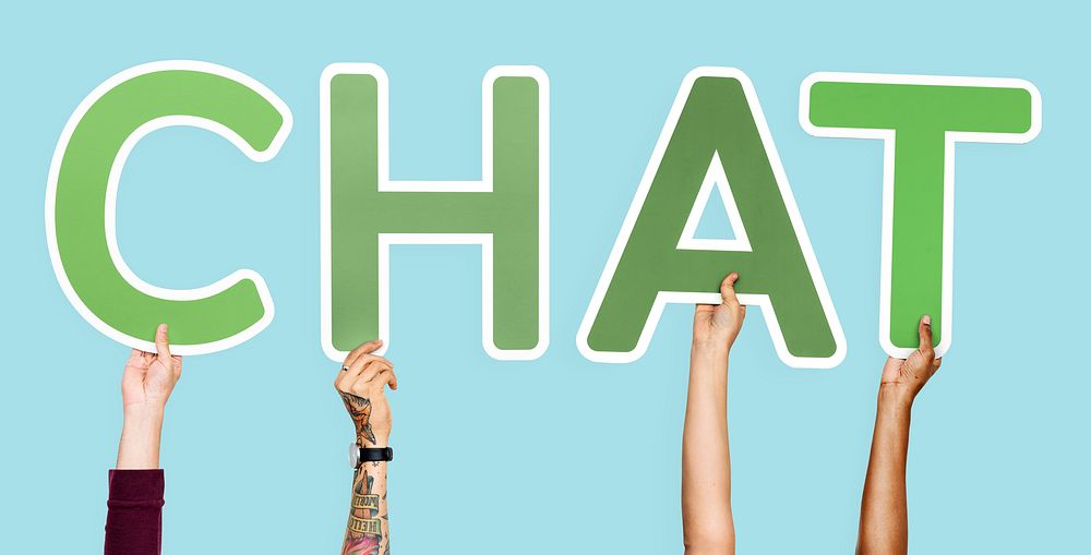 Diverse hands holding word chat | Premium PSD - rawpixel