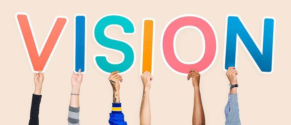 Diverse hands holding word vision | Premium PSD - rawpixel