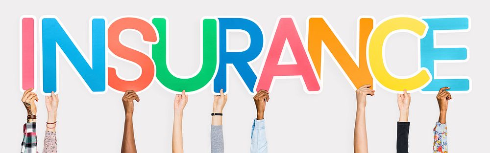 Diverse hands holding word insurance | Premium PSD - rawpixel