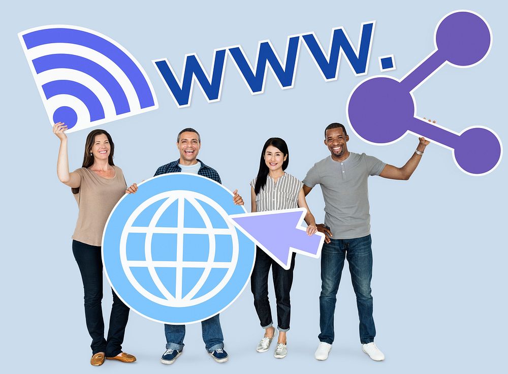 Happy people holding internet icons | Free Photo - rawpixel