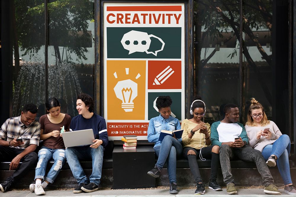 Diverse students sitting creative icons | Free Photo - rawpixel