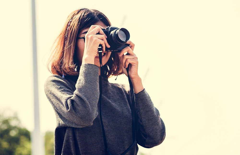 Woman Taking Snap Photo with Camera | Photo - rawpixel