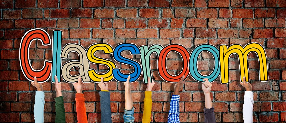 Hands Holding Classroom Word on Brick | Free Photo - rawpixel