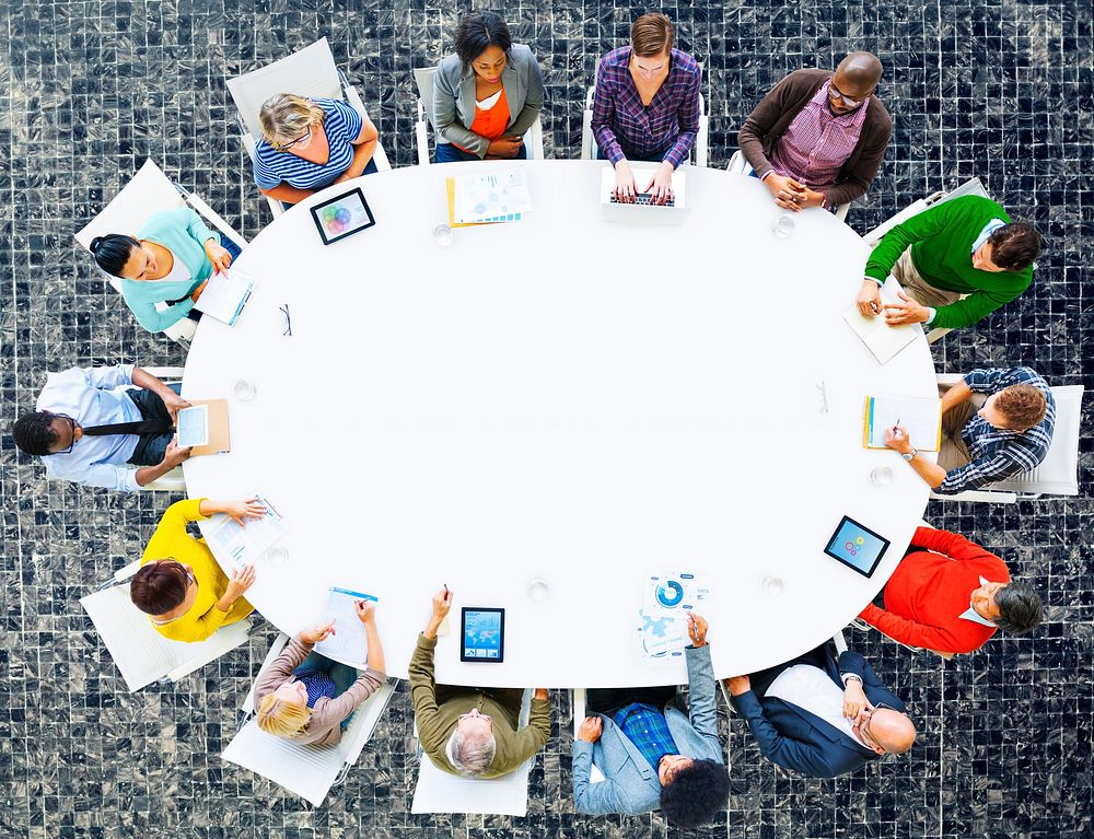 Aerial view people seated meeting | Premium Photo - rawpixel