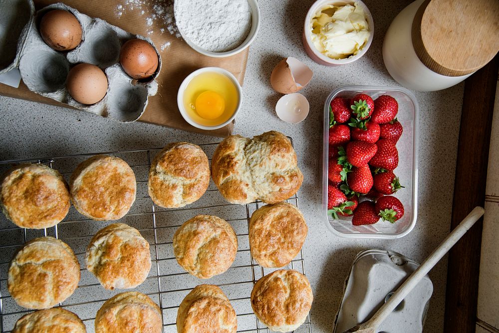Baked Scone Pastry Eggs Strawberry | Premium Photo - rawpixel