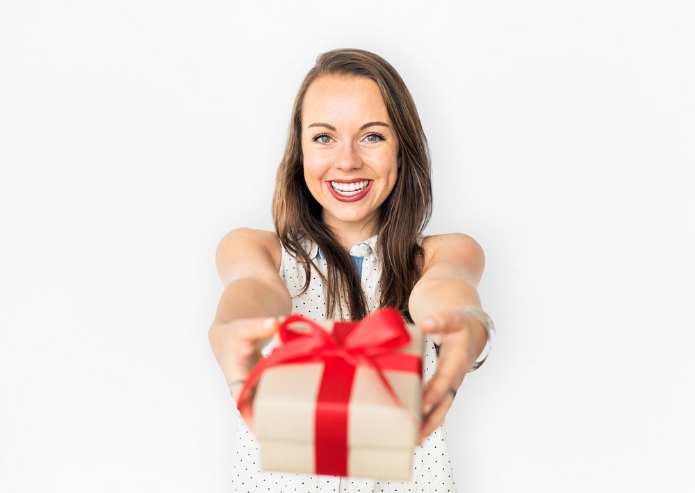 Girl handing out a wrapped | Premium Photo - rawpixel