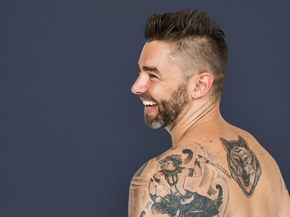Caucasian Man Back Tattoo Smiling | Premium Photo - rawpixel