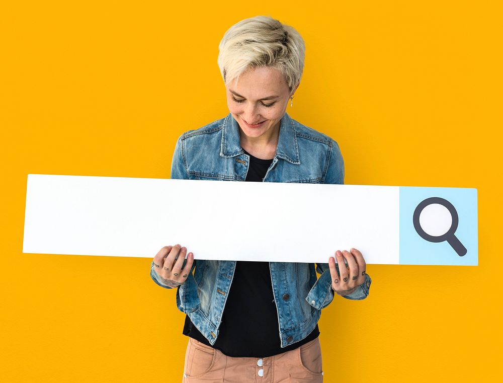 Caucasian Woman Holding Searching Sign | Premium Photo - rawpixel