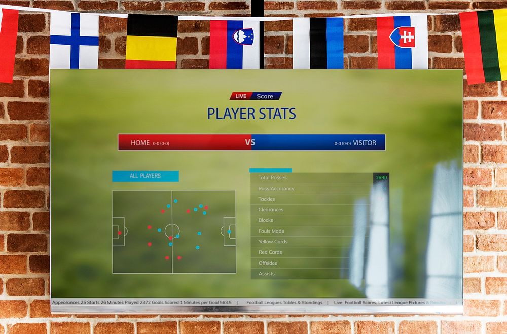 Wide-screen TV displaying player stats | Premium PSD Mockup - rawpixel
