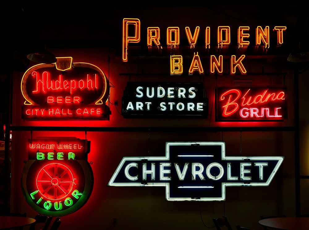 Advertising neon signs at the American | Free Photo - rawpixel