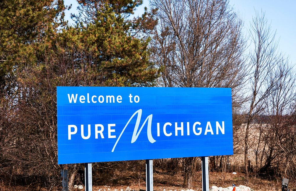 Welcome-to-Michigan sign Indiana border. Original | Free Photo - rawpixel