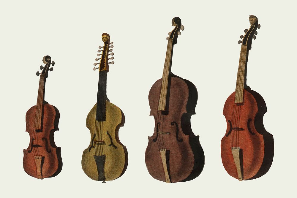 collection antique violin, viola, cello | Premium Vector Illustration ...