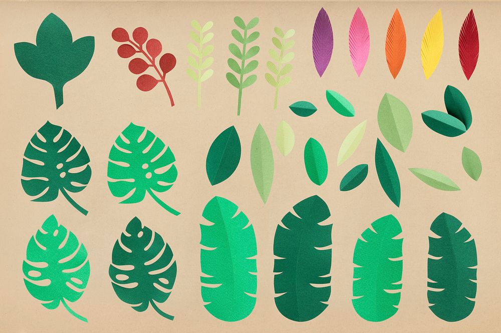 Set leaves made paper | Premium PSD - rawpixel