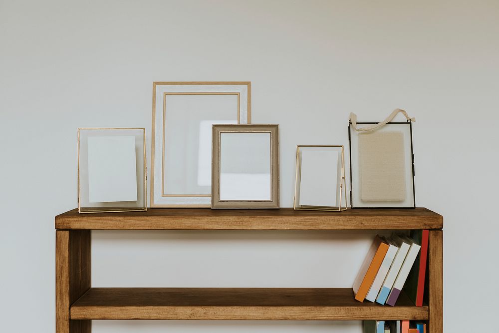 Empty frames book shelf, natural | Premium Photo - rawpixel