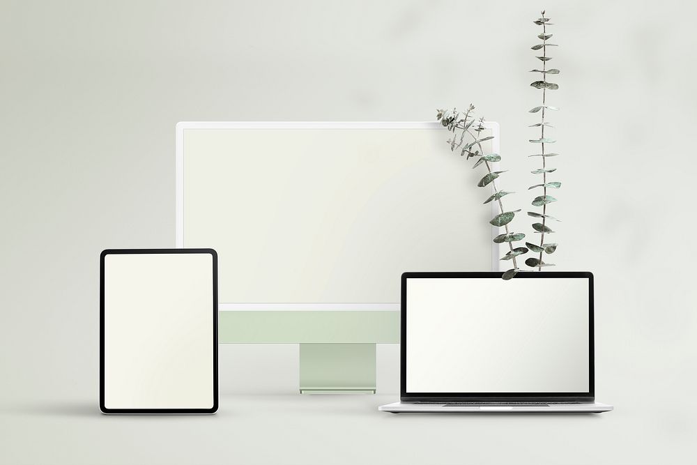 Aesthetic workstation, multi-device screens, computer, | Free Photo ...