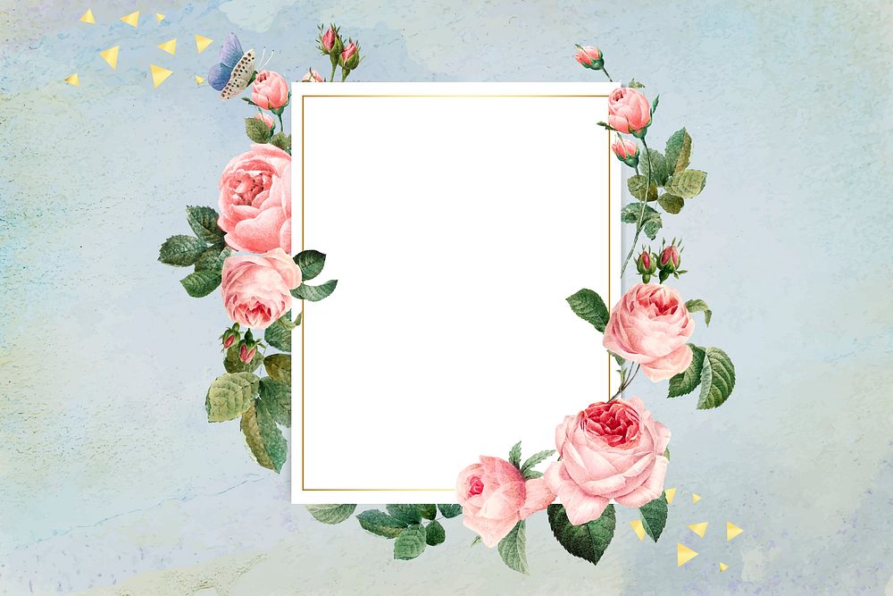 Floral rectangular frame blue concrete | Premium Vector - rawpixel