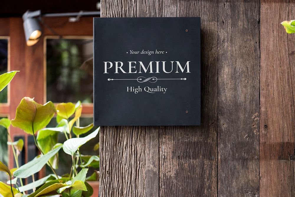 Black signage mockup wooden wall | Premium PSD Mockup - rawpixel