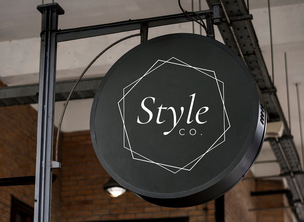 Hanging round black shop sign | Premium PSD Mockup - rawpixel