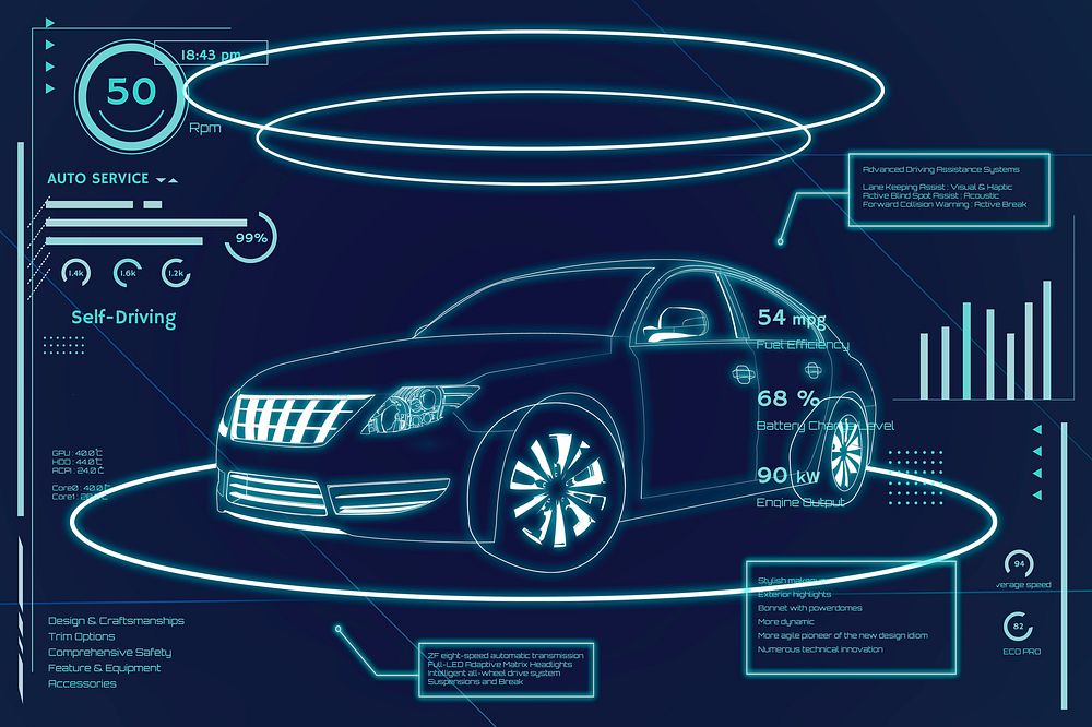 Blue neon sedan automotive design | Premium PSD - rawpixel