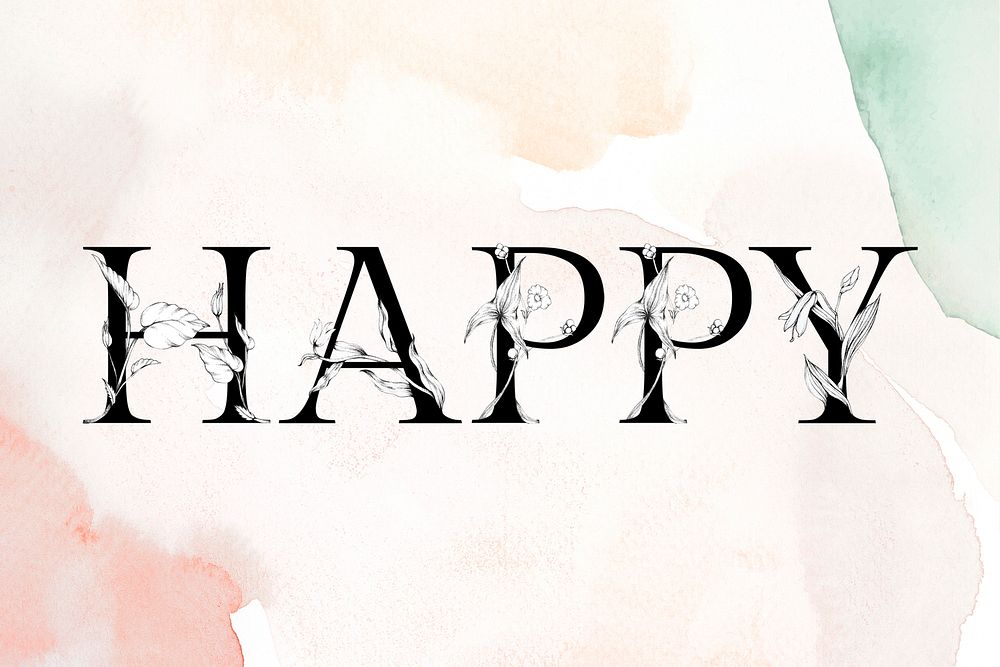 Happy word floral font watercolor | Free Photo - rawpixel