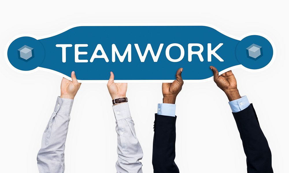 Hands holding a teamwork banner | Premium PSD - rawpixel