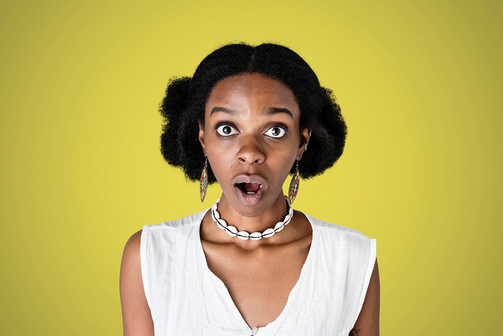 Black woman shocking facial expression | Premium PSD - rawpixel